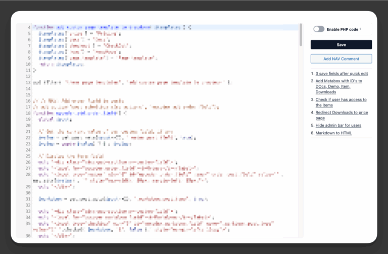 PHP Global - block of the plugin WPCoder